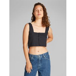 Crop-Top Calvin Klein Jeans "SOFT LINEN TOP", Damen, Gr. XXS (32), schwarz, Web, Obermaterial: 61% Baumwolle, 39% Leinen, unifarben, normal taillenlang, eckiger Ausschnitt, Tops, mit Trägern