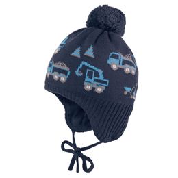 Strickm&uuml;tze MaxiMo, Jungen, Gr. 49, blau (dunkelmarine), Strick, Baumwolle, mehrfarbig, M&uuml;tzen Strickm&uuml;tze, Baumwolle, gef&uuml;ttert, zum Binden, Bommel