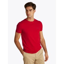 T-Shirt Tommy Hilfiger "STRETCH SLIM FIT TEE", Damen, Gr. L, rot (medium rot), Jersey, Obermaterial: 96% Baumwolle, 4% Elasthan, slim fit normal, Rundhals, Shirts T-Shirt, mit Rundhalsausschnitt