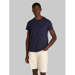 T-Shirt Calvin Klein "STRETCH SLIM FIT T-SHIRT", Herren, Gr. M, blau (schwarz sapphire), Single Jersey, Obermaterial: 96% Baumwolle, 4% Elasthan, slim fit hüftlang, Rundhals, Shirts, mit Rundhalsausschnitt