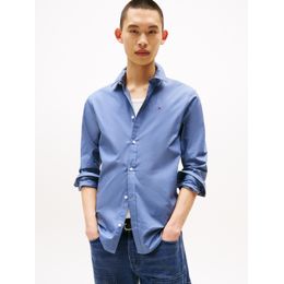 Langarmhemd Tommy Jeans "Sabim Stretch Hemd Shirt", Herren, Gr. L, N-Gr, blau moment, Web, Obermaterial: 97% Baumwolle, 3% Elasthan, unifarben, schmal normal, Rundhals, eingesetzt 2-Knopf-Manschette mit Schlitz, Hemden, Stretch Hemd, Premium, Slim Fit, mit Elasthan