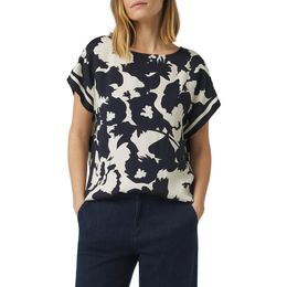 Kurzarmbluse comma, Damen, Gr. 36, beige (blau beige), Obermaterial: 100% Viskose, bedruckt, regular fit taillenbedeckt, U-Boot-Ausschnitt, Blusen, mit All-Over Print