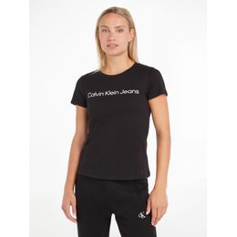 T-Shirt Calvin Klein Jeans "CORE INSTIT LOGO SLIM FIT TEE", Damen, Gr. XXL (44), schwarz (ck schwarz), Single Jersey, Obermaterial: 100% Baumwolle, unifarben, Basic, slim fit, Rundhals, Shirts T-Shirt, mit CK-Logoschriftzug