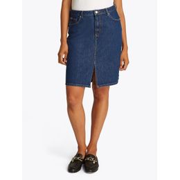 Jeansrock Tommy Hilfiger "DNM KNEE STRAIGHT SKIRT RW ACE", Damen, Gr. 42, blau (ace), Denim/Jeans, Obermaterial: 100% Baumwolle, unifarben, straight fit knielang, Röcke, mit Schlitz vorne, mit Nieten