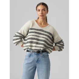 V&eacute;ro Moda Vero Moda Pullover 'KELLI' Damen Gr&ouml;&szlig;e S creme / schwarz