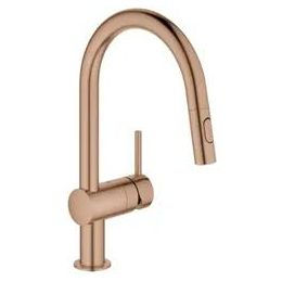 Grohe Minta Einhand-Sp&uuml;ltischbatterie, Ausladung 223mm, C-Auslauf, herausziehbar, Easy Docking, schwenkbar, Dual Sp&uuml;lbrause, 32321DL2, Farbe: warm sunset geb&uuml;rstet