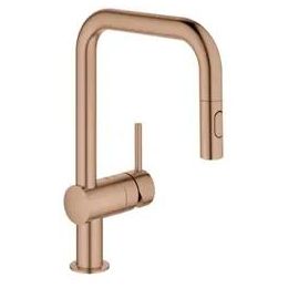 Grohe Minta Einhand-Sp&uuml;ltischbatterie, Ausladung 225mm, U-Auslauf, herausziehbar, Easy Docking, Dual Sp&uuml;lbrause, schwenkbar, 32322DL2, Farbe: warm sunset geb&uuml;rstet