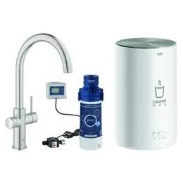 Grohe Red Duo Einhand-Sp&uuml;ltischbatterie Set, Ausladung 224mm, C-Auslauf, mit Grohe Red Boiler Gr&ouml;&szlig;e M, 30083DC1, Farbe: Supersteel