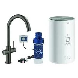 Grohe Red Duo Einhand-Sp&uuml;ltischbatterie Set, Ausladung 224mm, C-Auslauf, mit Grohe Red Boiler Gr&ouml;&szlig;e M, 30083AL1, Farbe: hard graphite geb&uuml;rstet