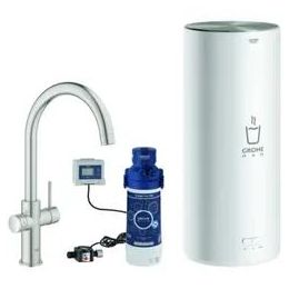 Grohe Red Duo Einhand-Sp&uuml;ltischbatterie Set, Ausladung 224mm, C-Auslauf, mit Grohe Red Boiler Gr&ouml;&szlig;e L, 30079DC1, Farbe: Supersteel