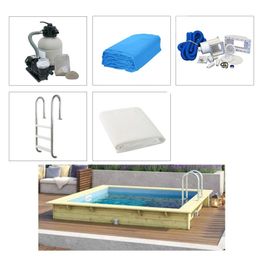 Trend Holzpool-Set Rechteck 350 x 320 x 124 cm - Blau ( B-Ware )