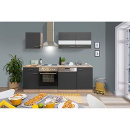 respekta K&uuml;chenzeile 'Merle' mit E-Ger&auml;ten KB220ESG grau/eichefarben 220 cm