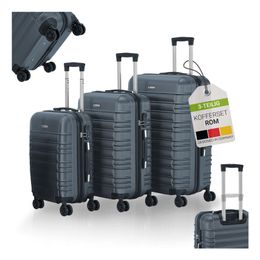 Juskys Hartschale Kofferset Rom Reisekoffer 3 teilig - Zahlenschloss, 360&deg; Rollen, Teleskopgriff - Anthrazit