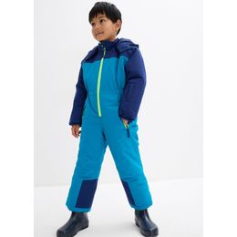 bonprix warm gef&uuml;tterter Schneeanzug mit abnehmbarer Kapuze und reflektierenden Details, blau, Gr.98, Jungen Schneeoverall mit praktischen Taschenl&ouml;sungen und abnehmbarer Kapuze