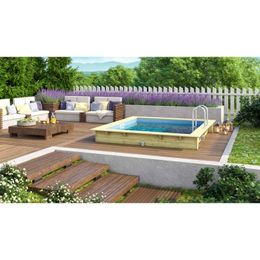 Trend Holzpool-Set Rechteck 350 x 320 x 124 cm - Blau ( B-Ware )