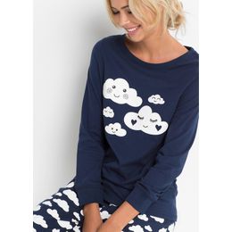bonprix Pyjama aus reiner Bio-Baumwolle, blau, mit Baumwolle