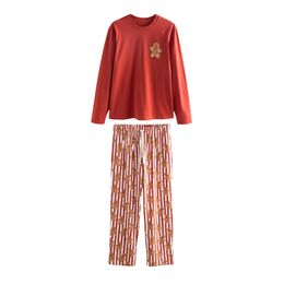 next Pyjama Damen Gr&ouml;&szlig;e XL braun / rot Winterkleid
