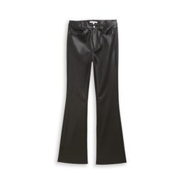 Tom Tailor Denim Damen Flared Hose in Lederoptik, schwarz, Uni, Gr. XL