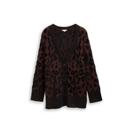 Tom Tailor Damen Plus Size - Loose Fit Cardigan mit Leo-Muster, braun, Animalprint, Gr. 48