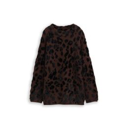 Tom Tailor Damen Oversize Strickpullover mit Leo-Muster, braun, Animalprint, Gr. XL