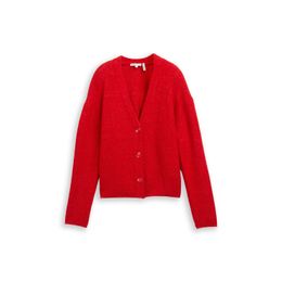 Tom Tailor Denim Damen Cardigan mit V-Ausschnitt, rot, Uni, Gr. S