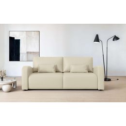 3-Sitzer OTTO HOME "JIGGS wahlweise Schlafsofa mit Bettkasten, Ma&szlig;e B/H/T: 228/96/110 cm", beige (hellbeige), B:228cm H:96cm T:110cm, 100% Polyester, Sofas, Sofa mit Wellenunterfederung, enth&auml;lt 2 R&uuml;ckenkissen und 2 Zierkissen