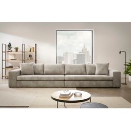 4-Sitzer Home Affaire "SLEETLAND XXL in Samtvelours oder Vintage-Leder-Optik", grau (hellgrau), B:400cm H:72cm T:113cm, Sofas, besonders gro&szlig; und bequem