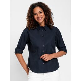 Hemdbluse Casual Looks, Damen, Gr. 38, blau (marine), 50% Baumwolle, 50% Polyester, unifarben, Blusen