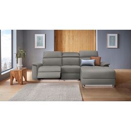 Ecksofa Home Affaire "Pareli, L-Form, 259cm,m. Recamiere, Echtleder, Kunstleder, Webstoff", grau, B:259cm H:98cm T:163cm, Webstoff (95% Polyester 5%Nylon), Sofas, Ecksofa, man. o. elektr. Relaxfunktion, USB/Kopfteilverstellg u. LED