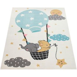 Kinderteppich Paco Home "Nino 883", beige (creme), B:80cm H:13mm L:150cm, Polypropylen, Teppiche, Spielteppich, Kurzflor, Motiv Wolken, Sterne & Tiere, Kinderzimmer
