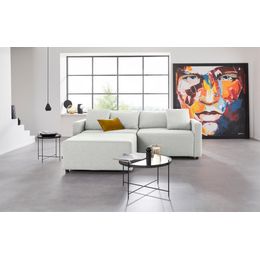 Ecksofa Home Affaire "Marva 3tlg. L-Form", beige (creme), B:220cm H:89cm T:180cm, Struktur fein (100% Polyester);Samtoptik (100% Polyester), Sofas, Ecksofa, beide Armlehnelemente ausziehbar f&uuml;r Bettfunktion, mit Bettkasten