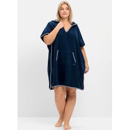 Bademantel sheego Gr. 3, blau (marine), 3, Baumwolle, Hausmäntel