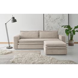 Sitzgruppe Home Affaire "PIAGGE", beige (hellbeige), B:244cm H:82cm T:180cm, Sitzm&ouml;bel-Sets, 3-Sitzer-Sofa mit Bettfunktion und Loveseat-Hocker im Set