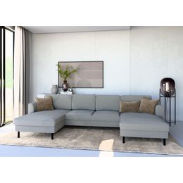 Wohnlandschaft Home Affaire, B:232cm H:83cm T:161cmschlamm, 100% Polyester, Sofas, "Booster II, whlw. mit Schlaffunktion & Bettkasten, Fuß schwarz",
