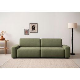 3-Sitzer Home Affaire "TORGE (257cm), Sofa,Schlafsofa in Cord, Samtvelours, Struktur fein", gr&uuml;n (khaki), B:257cm H:82cm T:105cm, 100% Polyester, Sofas, rundes Design, Schlaffunktion u. Bettkasten, Liegefl&auml;che: 135/200 cm