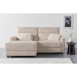 Ecksofa OTTO HOME, B:209cm H:100,5cm T:163cmcreme, 90% POLYESTER, 10% NYLON, Sofas, "JENNA, L-Form, 209cm, manuelle u. elektrische Funktion, mit USB