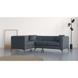 Ecksofa Home Affaire "MATTHEW L-Form ideal f&uuml;r kleine R&auml;ume, Ma&szlig;e B/T/H: 240/167/74 cm", grau (anthrazit), B:240cm H:74cm T:167cm, 100% Polyester, Sofas, Ecksofa, elegantes Designsofa, Steppung im R&uuml;cken, incl. Zierkissen