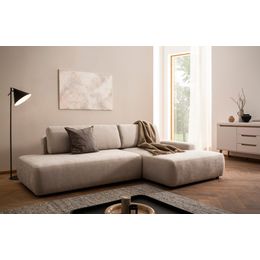 Ecksofa Home Affaire "TORGE, Schlafsofa Cord, Samtvelours u. Strukur fein, Couch in L-Form", beige (hellbeige), B:276cm H:82cm T:164cm, 100% Polyester, Sofas, Ecksofa, Schlaffunktion und Bettkasten, Liegefl&auml;che: 210x125 cm, neues Design