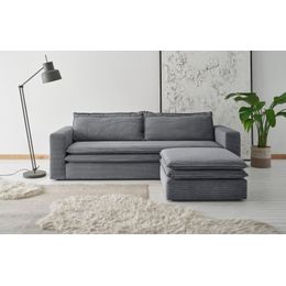 Sitzgruppe Home Affaire "PIAGGE", grau (anthrazit), B:244cm H:82cm T:180cm, Sitzm&ouml;bel-Sets, 3-Sitzer-Sofa mit Bettfunktion und Loveseat-Hocker im Set