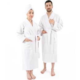 Bademantel HAMMETEX "Bademantel 100% Baumwolle Unisex, 400 GSM, Weich & Saugfähig" Gr. L, weiß, L:128cm, Baumwolle, Hausmäntel, ideal für Sauna & Spa, Hotelbademantel, Morgenmantel