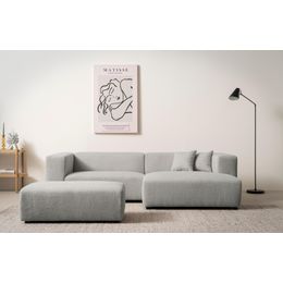 Polsterecke Home Affaire "BAKELS, Ecksofa-Set mit Hocker, L-Form mit Schlaffunktion", grau (hellgrau), B:267cm H:66cm T:163cm, Sofas, Ecksofa-Set (incl. Hocker) im trendigen Megacord