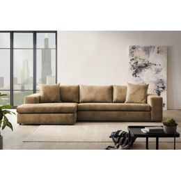 Ecksofa Home Affaire "SLEETLAND XXL in Samtvelours oder Vintage-Leder-Optik, L-Form", braun (cognac), B:325cm H:72cm T:167cm, Sofas, Ecksofa, besonders gro&szlig; und bequem