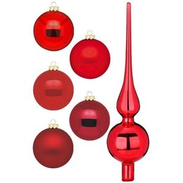 Weihnachtsbaumkugel MAGIC BY INGE "Ruby Red, Weihnachtsdeko, Christbaumschmuck", rot, H:28cm Ø:6cm, Glas, Weihnachtsbaumkugeln, Weihnachtsbaumkugeln, Christbaumkugeln aus Glas, 45 Kugeln Ø ca. 4-6 cm, inkl. Spitze 28 cm