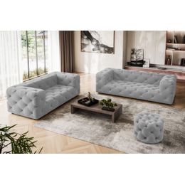 3-Sitzer Home Affaire "FOLLINA", grau, B:226cm H:71cm T:100cm, 100% Polyester, Sofas, 3-Sitzer Sofa mit klassischer Chesterfield-Knopfheftung