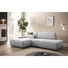 Ecksofa Home Affaire "TORGE, Schlafsofa Cord, Samtvelours u. Strukur fein, Couch in L-Form", grau (hellgrau), B:276cm H:82cm T:164cm, 100% Polyester, Sofas, Ecksofa, Schlaffunktion und Bettkasten, Liegefl&auml;che: 210x125 cm, neues Design