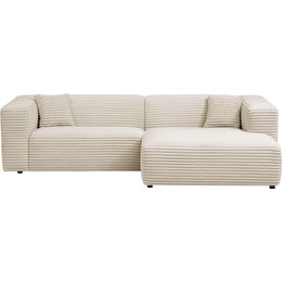 Polsterecke Home Affaire "BAKELS, Ecksofa-Set mit Hocker, L-Form mit Schlaffunktion", beige (hellbeige), B:267cm H:66cm T:163cm, Sofas, Ecksofa-Set (incl. Hocker) im trendigen Megacord