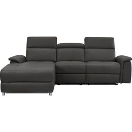 Ecksofa Home Affaire "Pareli, L-Form, 259cm,m. Recamiere, Echtleder, Kunstleder, Webstoff", braun, B:259cm H:98cm T:163cm, Sofas, Ecksofa, man. o. elektr. Relaxfunktion, USB/Kopfteilverstellg u. LED