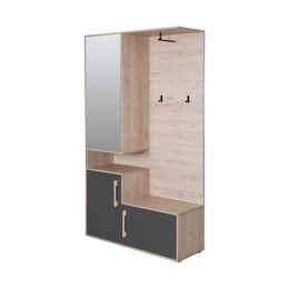 Roba Kompaktgarderobe &raquo;Entry&laquo; - 117x38x198cm - anthrazit - Holz / Metall / Glas