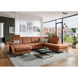 Wohnlandschaft DIE PLANBAR "PN-EM15047 U-Form, mit Kopfstützen", parkett, B:309cm H:104cm T:235cm, Sofas, Echtleder, wahlweise mit Bettfunktion u. Stauraum