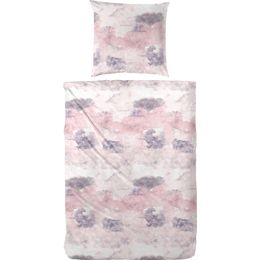 Bettw&auml;sche Primera "Spot", rosa (rosa, wei&szlig;), B/L: 155cm x 220cm, 1 Stk., 1 Stk., Flanell, B/L: 80cm x 80cm, 2 Stk., Flanell, Obermaterial: 100% Baumwolle, Bettw&auml;sche, Bettw&auml;sche, mit pastelligem Marmoreffekt